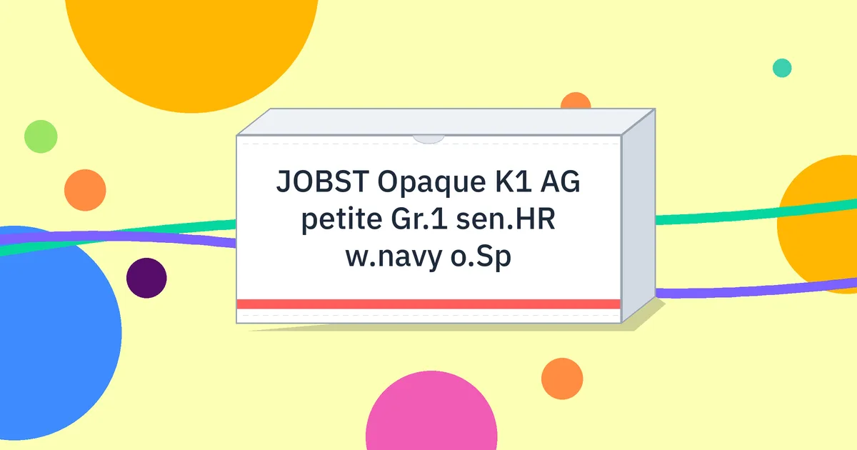 Symbolbild: Packung mit der Aufschrift JOBST Opaque K1 AG petite Gr.1 sen.HR w.navy o.Sp (PZN 13089289) – Verfügbarkeit und Bezug in Apotheken in Frankfurt am Main