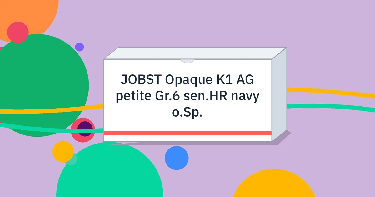 Symbolbild: Packung mit der Aufschrift JOBST Opaque K1 AG petite Gr.6 sen.HR navy o.Sp. (PZN 13088976) – Verfügbarkeit und Bezug in Apotheken in Frankfurt am Main