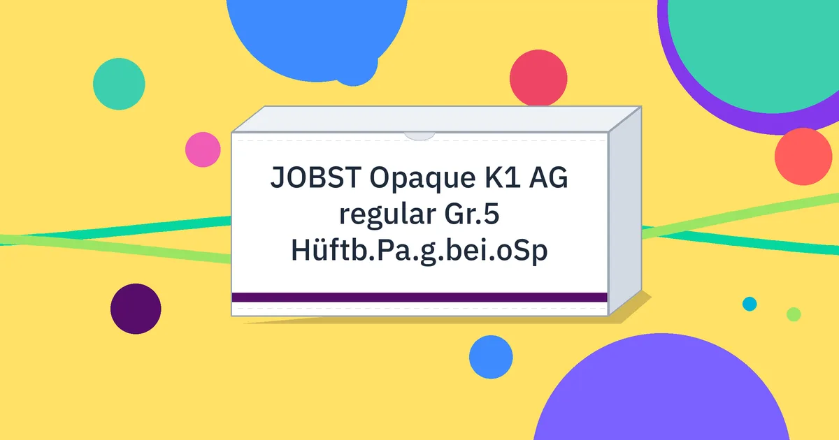 Symbolbild: Packung mit der Aufschrift JOBST Opaque K1 AG regular Gr.5 Hüftb.Pa.g.bei.oSp (PZN 16272203) – Verfügbarkeit und Bezug in Apotheken in Frankfurt am Main