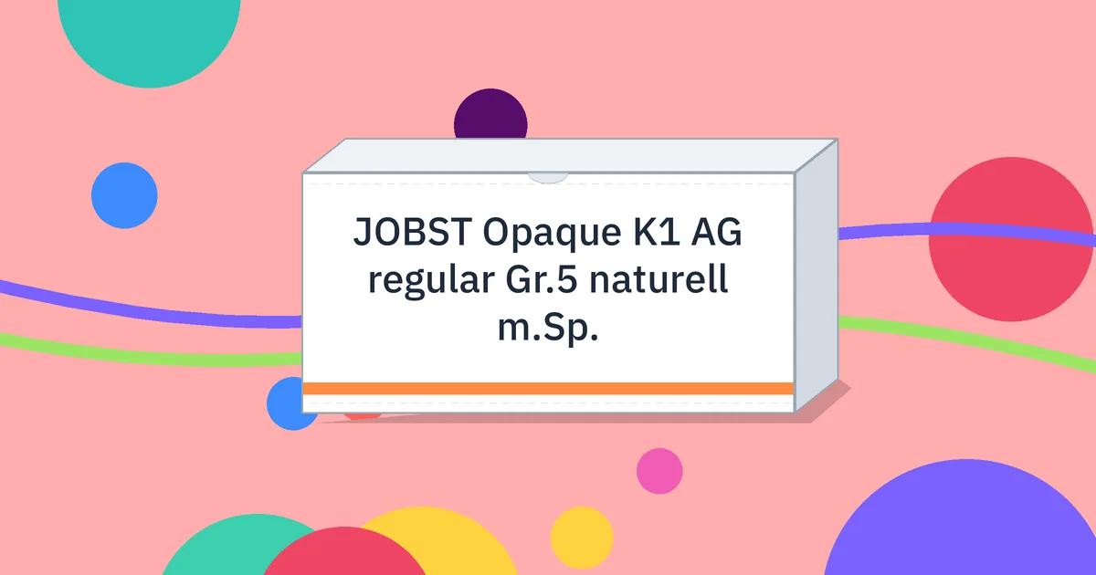 Symbolbild: Packung mit der Aufschrift JOBST Opaque K1 AG regular Gr.5 naturell m.Sp. (PZN 13092311) – Verfügbarkeit und Bezug in Apotheken in Frankfurt am Main