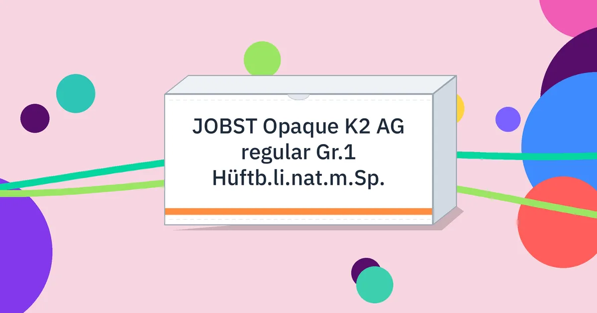 Symbolbild: Packung mit der Aufschrift JOBST Opaque K2 AG regular Gr.1 Hüftb.li.nat.m.Sp. (PZN 13115851) – Verfügbarkeit und Bezug in Apotheken in Frankfurt am Main