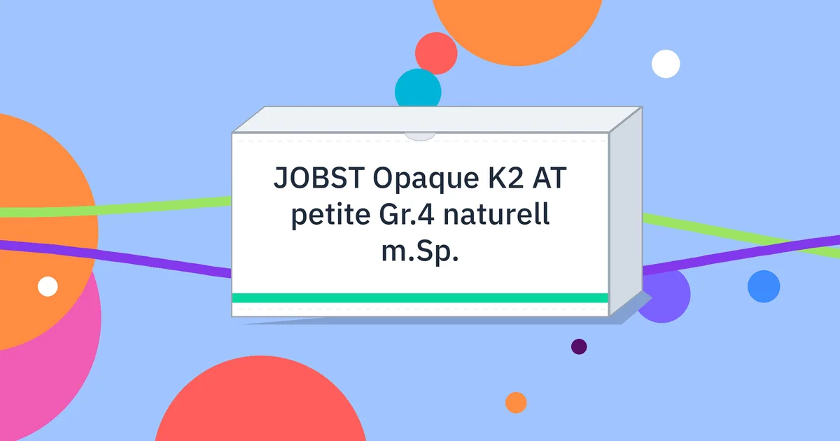 Symbolbild: Packung mit der Aufschrift JOBST Opaque K2 AT petite Gr.4 naturell m.Sp. (PZN 10724437) – Verfügbarkeit und Bezug in Apotheken in Frankfurt am Main