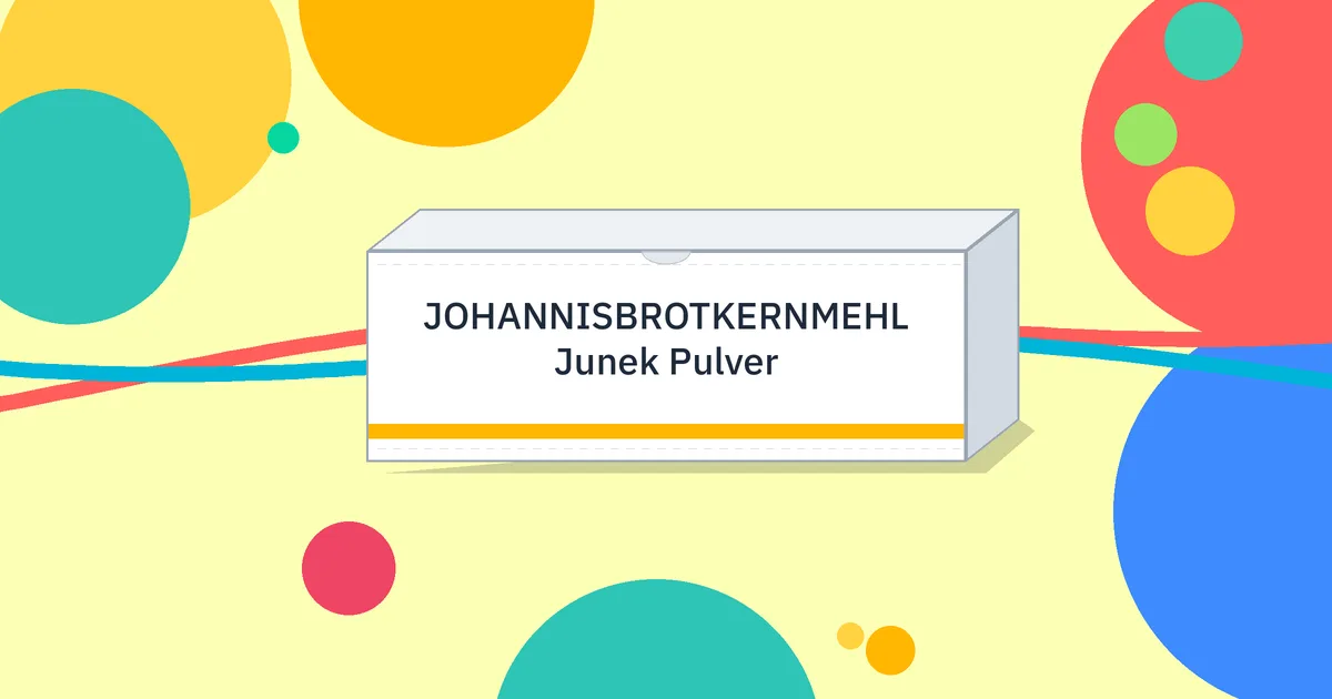 Symbolbild: Packung mit der Aufschrift JOHANNISBROTKERNMEHL Junek Pulver (PZN 10556342) – Verfügbarkeit und Bezug in Apotheken in Frankfurt am Main