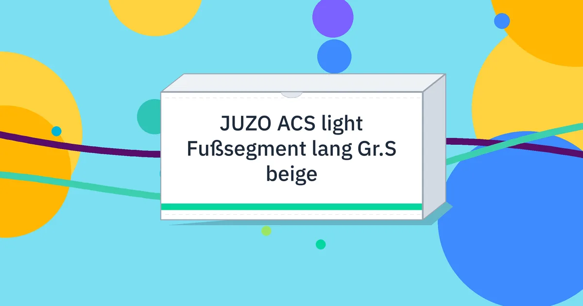 Symbolbild: Packung mit der Aufschrift JUZO ACS light Fußsegment lang Gr.S beige (PZN 13885098) – Verfügbarkeit und Bezug in Apotheken in Frankfurt am Main