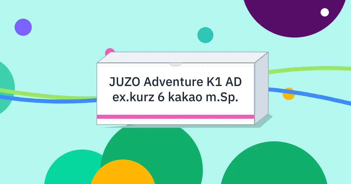 Symbolbild: Packung mit der Aufschrift JUZO Adventure K1 AD ex.kurz 6 kakao m.Sp. (PZN 14978293) – Verfügbarkeit und Bezug in Apotheken in Frankfurt am Main