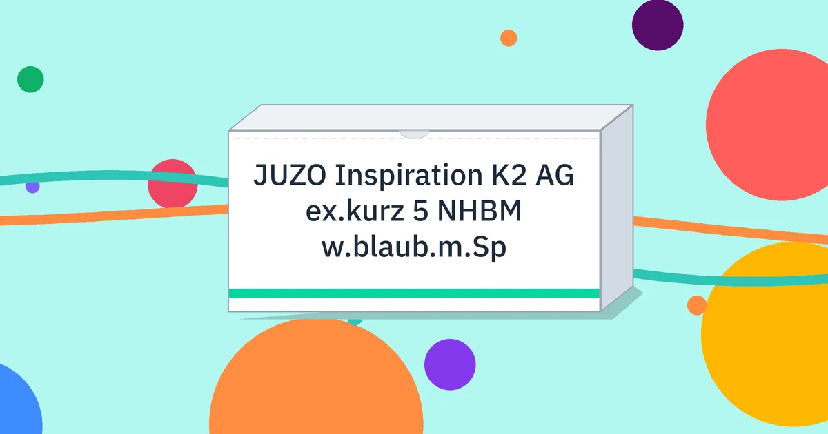 Symbolbild: Packung mit der Aufschrift JUZO Inspiration K2 AG ex.kurz 5 NHBM w.blaub.m.Sp (PZN 14964397) – Verfügbarkeit und Bezug in Apotheken in Frankfurt am Main