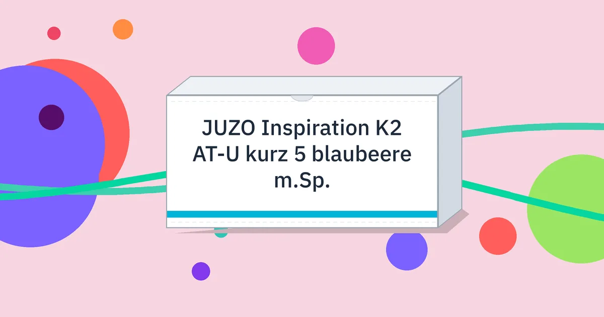 Symbolbild: Packung mit der Aufschrift JUZO Inspiration K2 AT-U kurz 5 blaubeere m.Sp. (PZN 14952431) – Verfügbarkeit und Bezug in Apotheken in Frankfurt am Main