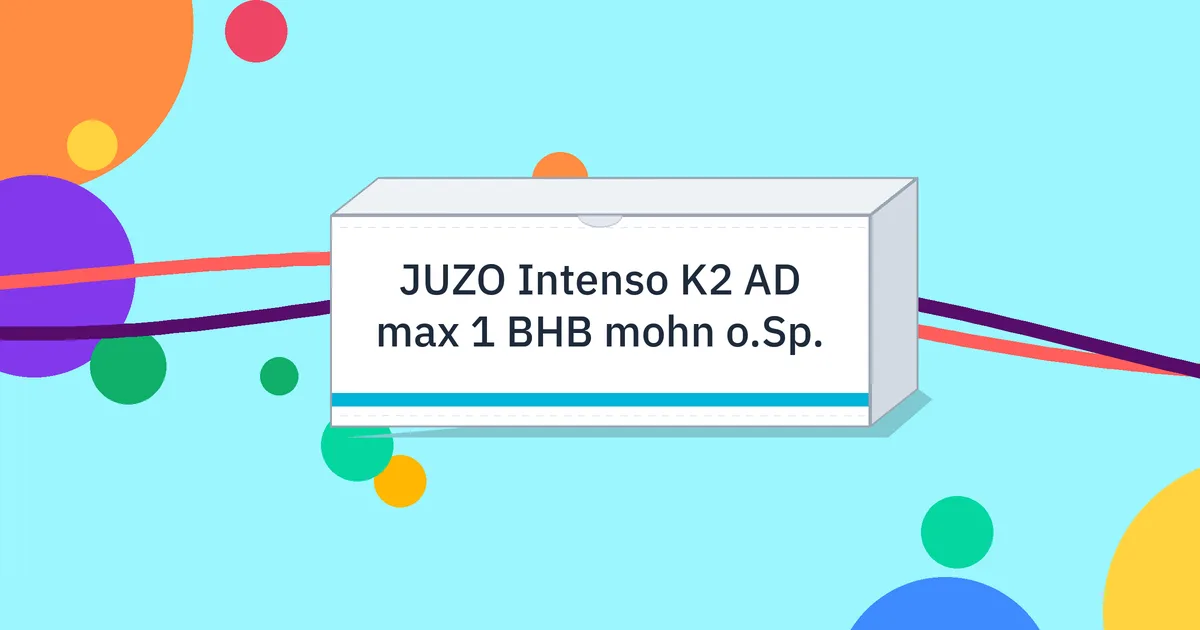 Symbolbild: Packung mit der Aufschrift JUZO Intenso K2 AD max 1 BHB mohn o.Sp. (PZN 18626987) – Verfügbarkeit und Bezug in Apotheken in Frankfurt am Main
