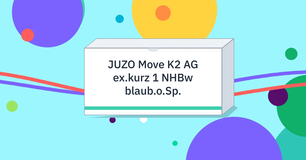 Symbolbild: Packung mit der Aufschrift JUZO Move K2 AG ex.kurz 1 NHBw blaub.o.Sp. (PZN 18564513) – Verfügbarkeit und Bezug in Apotheken in Frankfurt am Main