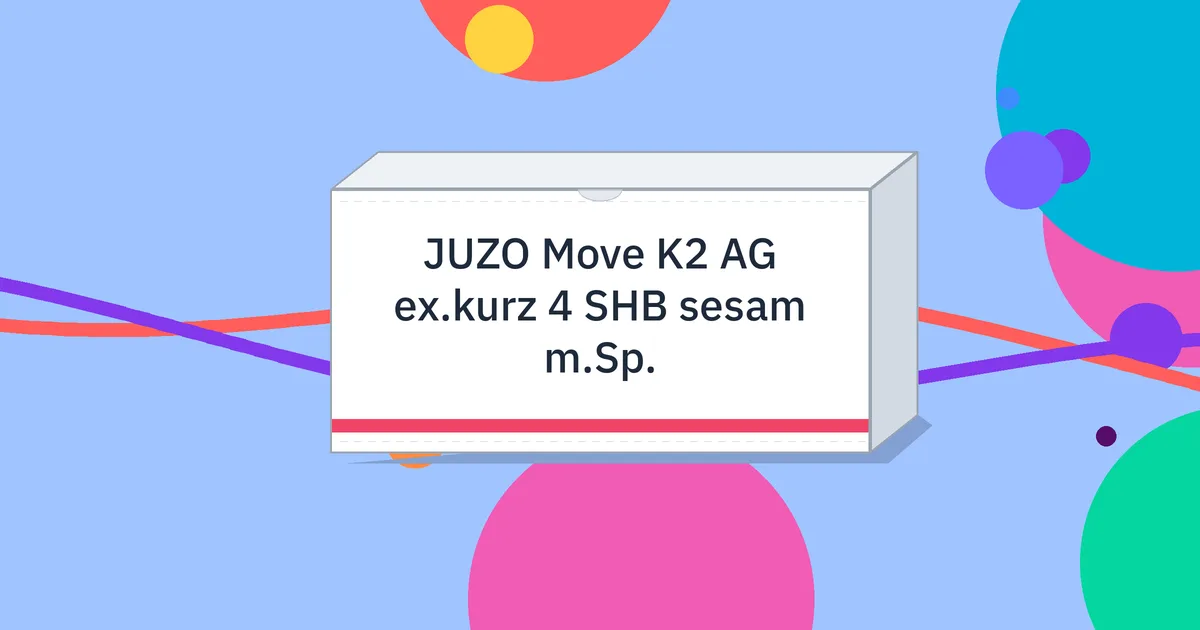 Symbolbild: Packung mit der Aufschrift JUZO Move K2 AG ex.kurz 4 SHB sesam m.Sp. (PZN 18531956) – Verfügbarkeit und Bezug in Apotheken in Frankfurt am Main