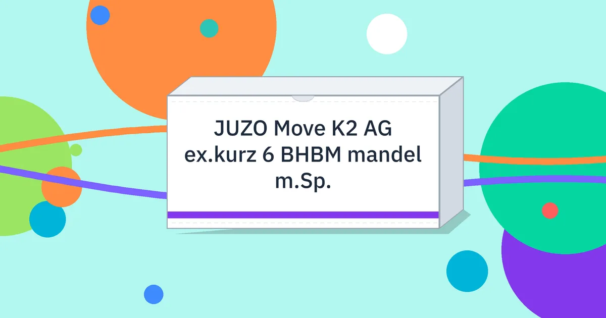 Symbolbild: Packung mit der Aufschrift JUZO Move K2 AG ex.kurz 6 BHBM mandel m.Sp. (PZN 16647962) – Verfügbarkeit und Bezug in Apotheken in Frankfurt am Main