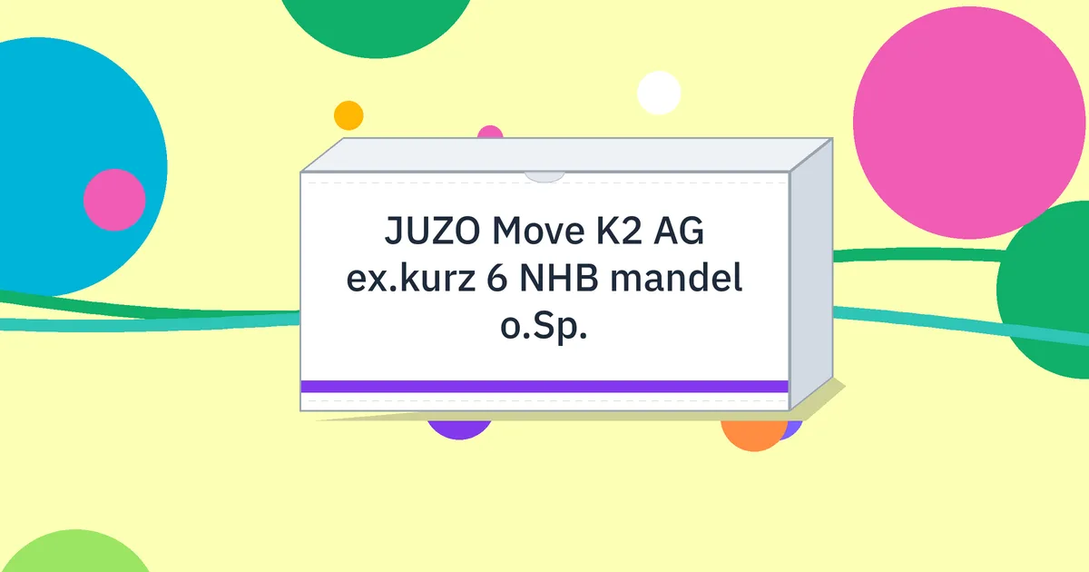 Symbolbild: Packung mit der Aufschrift JUZO Move K2 AG ex.kurz 6 NHB mandel o.Sp. (PZN 16639135) – Verfügbarkeit und Bezug in Apotheken in Frankfurt am Main