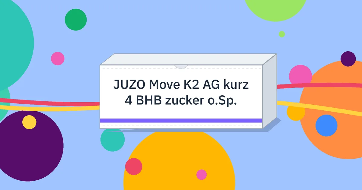 Symbolbild: Packung mit der Aufschrift JUZO Move K2 AG kurz 4 BHB zucker o.Sp. (PZN 18530046) – Verfügbarkeit und Bezug in Apotheken in Frankfurt am Main