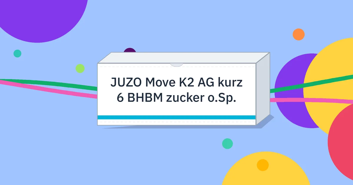 Symbolbild: Packung mit der Aufschrift JUZO Move K2 AG kurz 6 BHBM zucker o.Sp. (PZN 18530508) – Verfügbarkeit und Bezug in Apotheken in Frankfurt am Main
