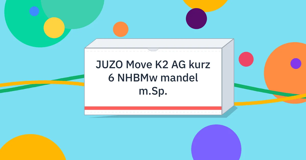 Symbolbild: Packung mit der Aufschrift JUZO Move K2 AG kurz 6 NHBMw mandel m.Sp. (PZN 16644308) – Verfügbarkeit und Bezug in Apotheken in Frankfurt am Main