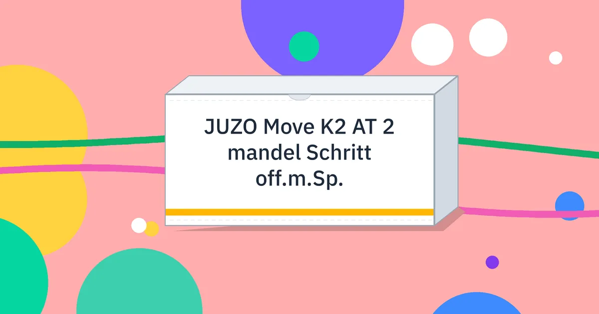 Symbolbild: Packung mit der Aufschrift JUZO Move K2 AT 2 mandel Schritt off.m.Sp. (PZN 20668349) – Verfügbarkeit und Bezug in Apotheken in Frankfurt am Main
