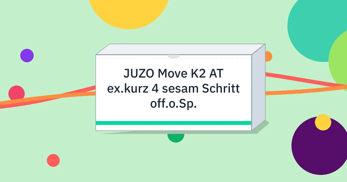 Symbolbild: Packung mit der Aufschrift JUZO Move K2 AT ex.kurz 4 sesam Schritt off.o.Sp. (PZN 20672807) – Verfügbarkeit und Bezug in Apotheken in Frankfurt am Main