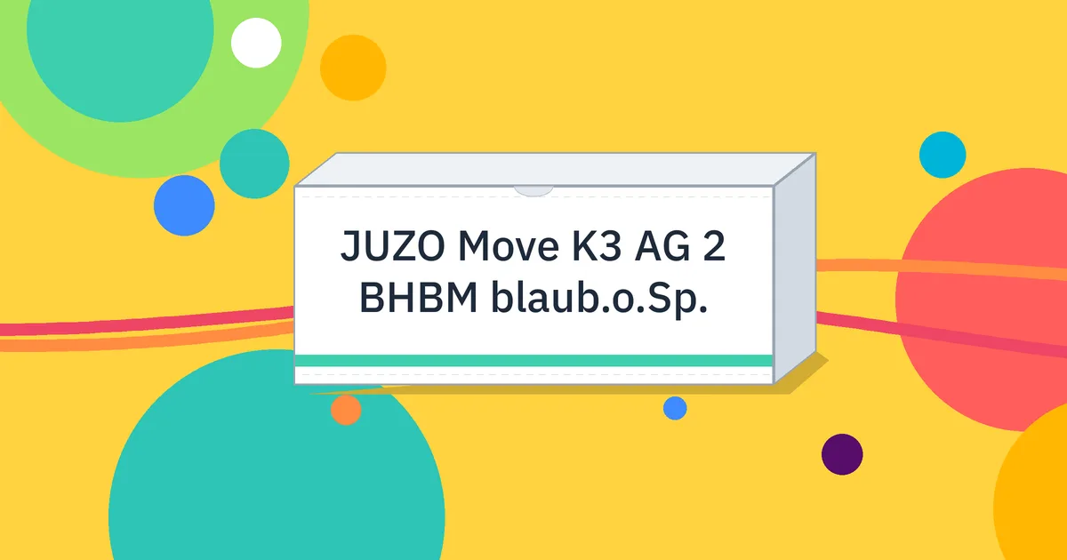 Symbolbild: Packung mit der Aufschrift JUZO Move K3 AG 2 BHBM blaub.o.Sp. (PZN 18589878) – Verfügbarkeit und Bezug in Apotheken in Frankfurt am Main
