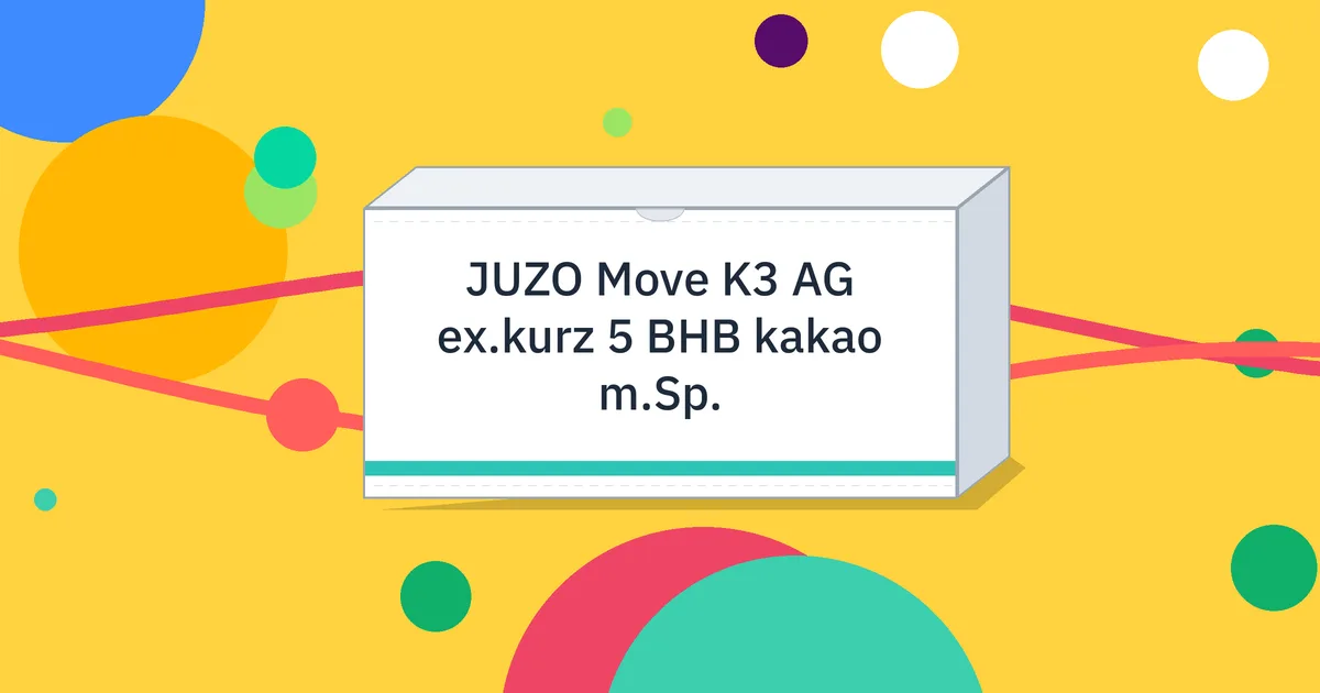 Symbolbild: Packung mit der Aufschrift JUZO Move K3 AG ex.kurz 5 BHB kakao m.Sp. (PZN 18595548) – Verfügbarkeit und Bezug in Apotheken in Frankfurt am Main
