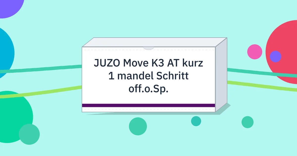 Symbolbild: Packung mit der Aufschrift JUZO Move K3 AT kurz 1 mandel Schritt off.o.Sp. (PZN 20685307) – Verfügbarkeit und Bezug in Apotheken in Frankfurt am Main