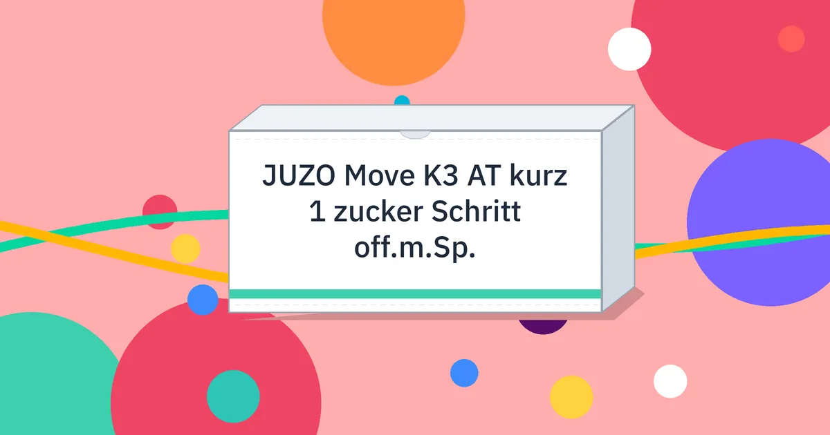 Symbolbild: Packung mit der Aufschrift JUZO Move K3 AT kurz 1 zucker Schritt off.m.Sp. (PZN 20683395) – Verfügbarkeit und Bezug in Apotheken in Frankfurt am Main
