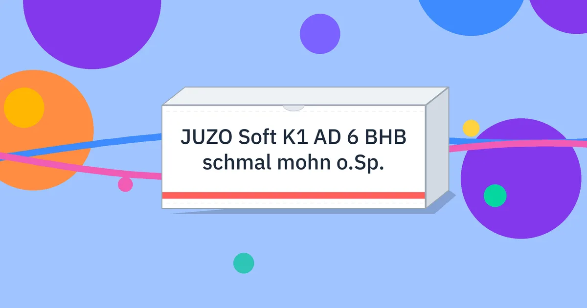 Symbolbild: Packung mit der Aufschrift JUZO Soft K1 AD 6 BHB schmal mohn o.Sp. (PZN 15463349) – Verfügbarkeit und Bezug in Apotheken in Frankfurt am Main