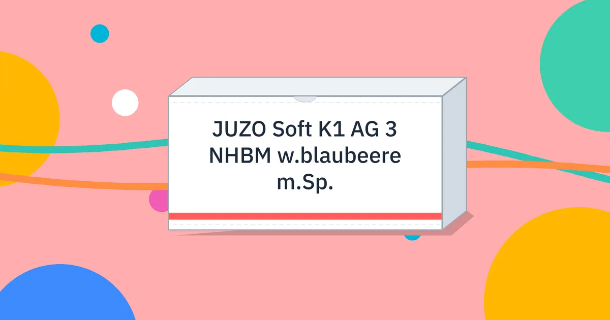 Symbolbild: Packung mit der Aufschrift JUZO Soft K1 AG 3 NHBM w.blaubeere m.Sp. (PZN 15015415) – Verfügbarkeit und Bezug in Apotheken in Frankfurt am Main