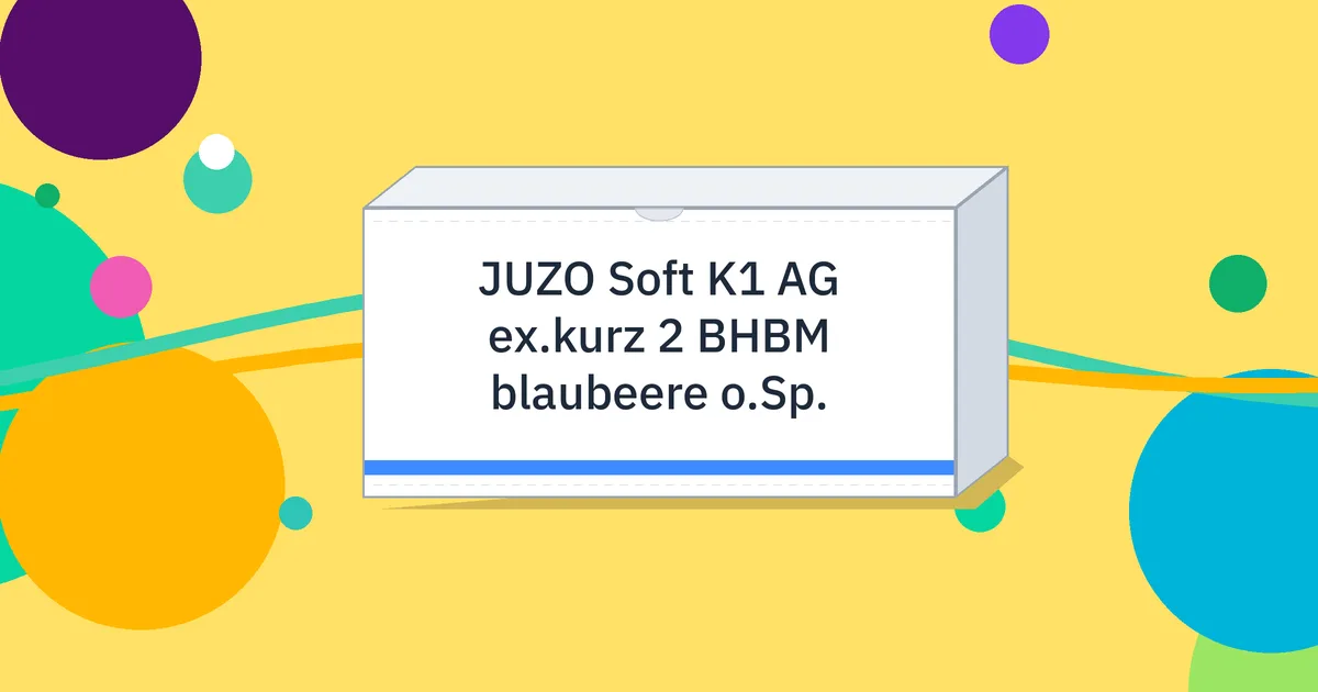 Symbolbild: Packung mit der Aufschrift JUZO Soft K1 AG ex.kurz 2 BHBM blaubeere o.Sp. (PZN 14858382) – Verfügbarkeit und Bezug in Apotheken in Frankfurt am Main