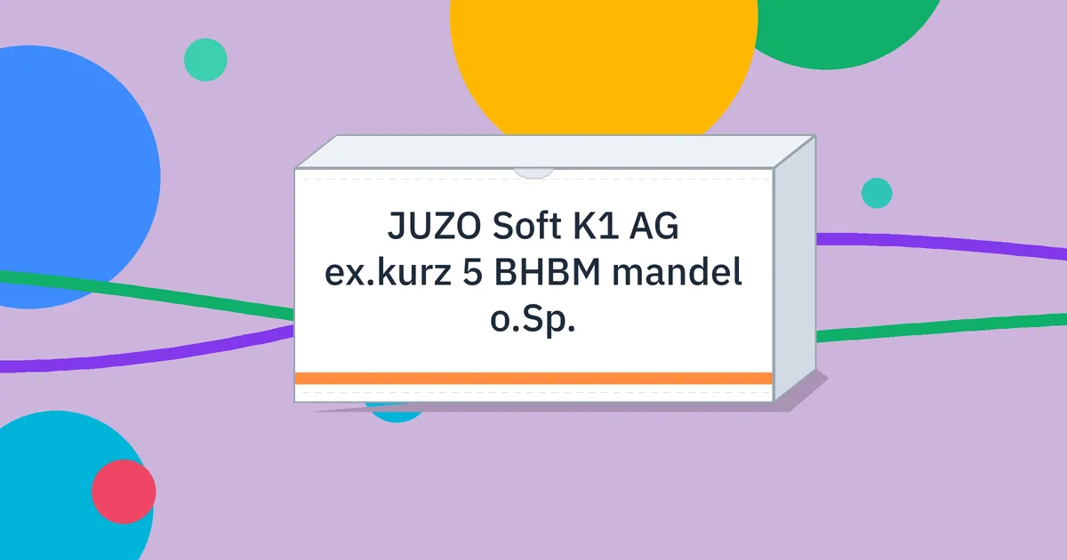 Symbolbild: Packung mit der Aufschrift JUZO Soft K1 AG ex.kurz 5 BHBM mandel o.Sp. (PZN 14858494) – Verfügbarkeit und Bezug in Apotheken in Frankfurt am Main