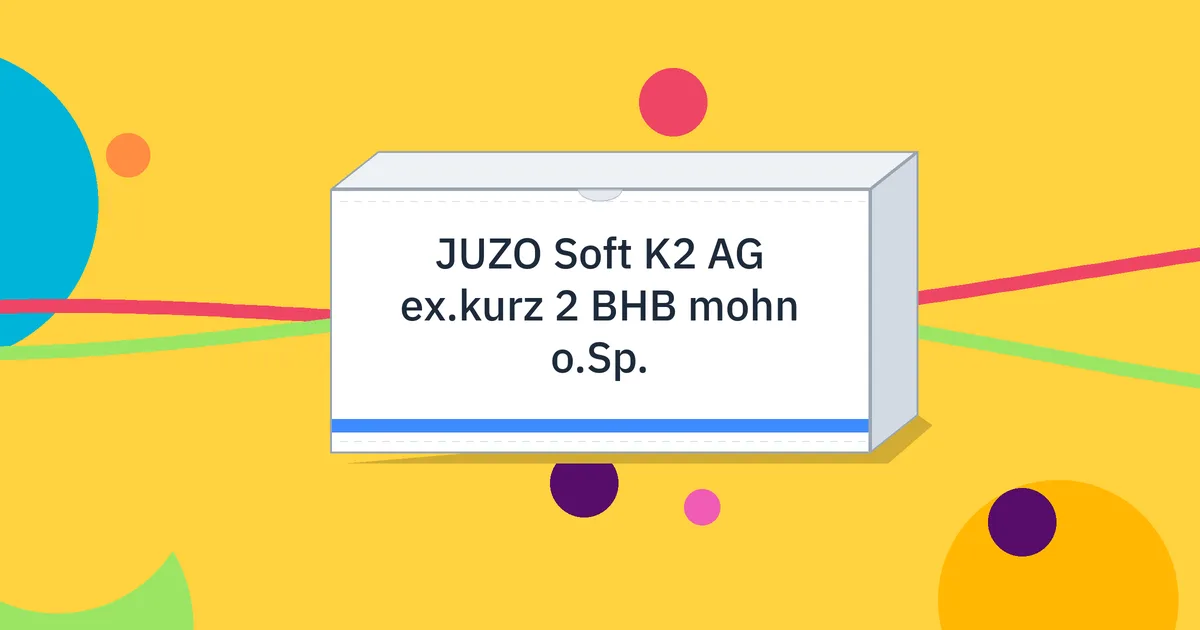 Symbolbild: Packung mit der Aufschrift JUZO Soft K2 AG ex.kurz 2 BHB mohn o.Sp. (PZN 14828429) – Verfügbarkeit und Bezug in Apotheken in Frankfurt am Main