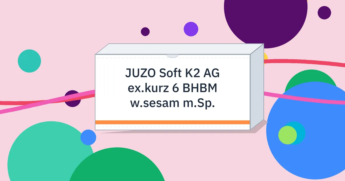 Symbolbild: Packung mit der Aufschrift JUZO Soft K2 AG ex.kurz 6 BHBM w.sesam m.Sp. (PZN 14868156) – Verfügbarkeit und Bezug in Apotheken in Frankfurt am Main