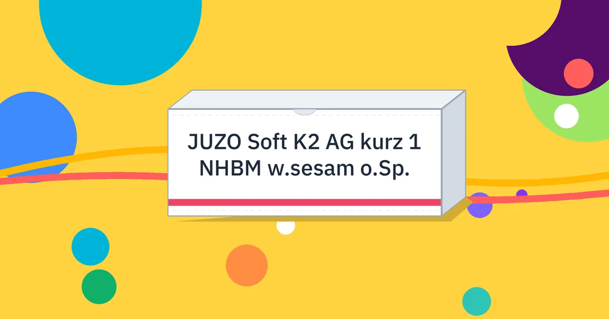 Symbolbild: Packung mit der Aufschrift JUZO Soft K2 AG kurz 1 NHBM w.sesam o.Sp. (PZN 15001703) – Verfügbarkeit und Bezug in Apotheken in Frankfurt am Main