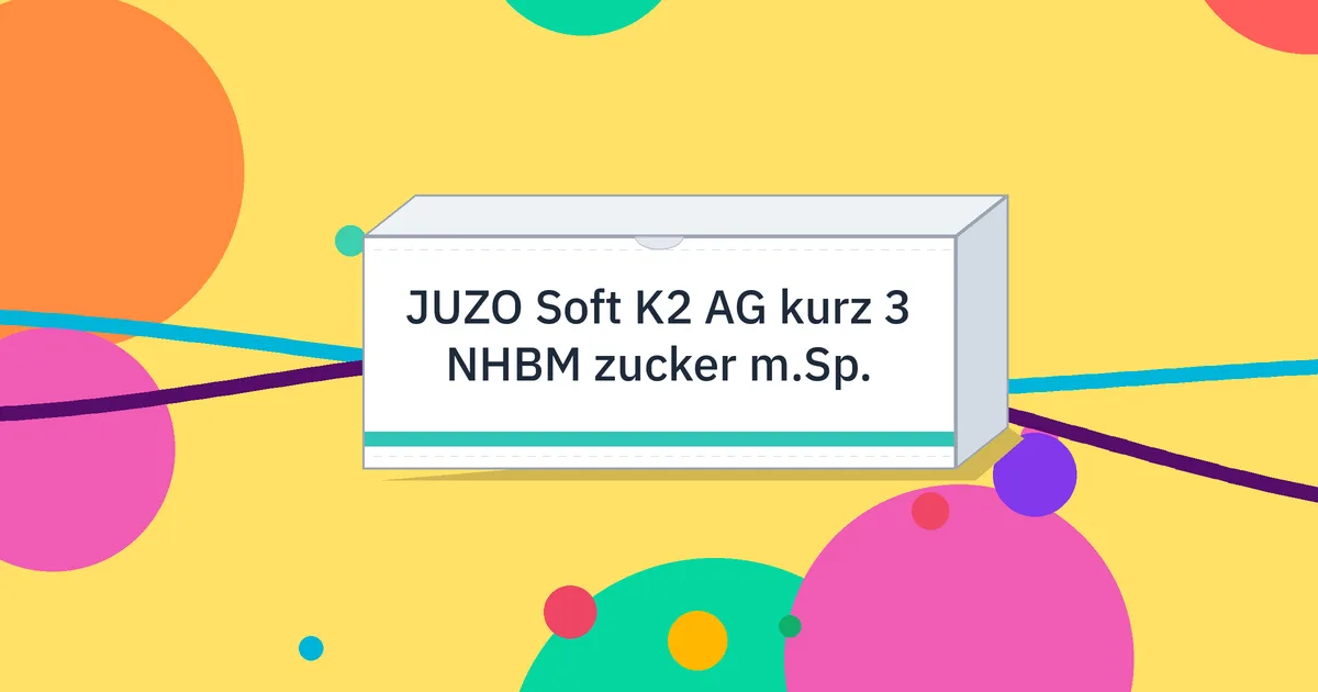 Symbolbild: Packung mit der Aufschrift JUZO Soft K2 AG kurz 3 NHBM zucker m.Sp. (PZN 15020333) – Verfügbarkeit und Bezug in Apotheken in Frankfurt am Main