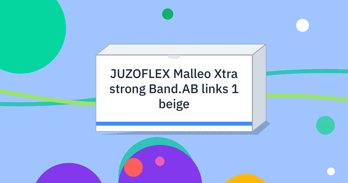 Symbolbild: Packung mit der Aufschrift JUZOFLEX Malleo Xtra strong Band.AB links 1 beige (PZN 16634729) – Verfügbarkeit und Bezug in Apotheken in Frankfurt am Main