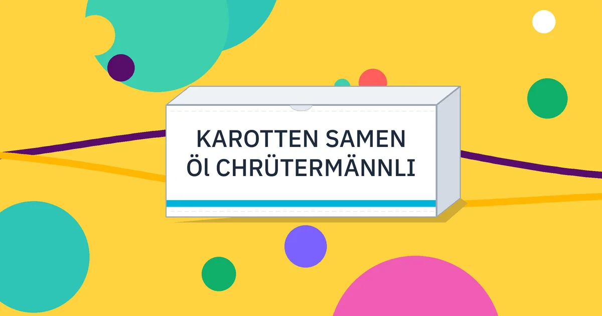 Symbolbild: Packung mit der Aufschrift KAROTTEN SAMEN Öl CHRÜTERMÄNNLI (PZN 08423042) – Verfügbarkeit und Bezug in Apotheken in Frankfurt am Main