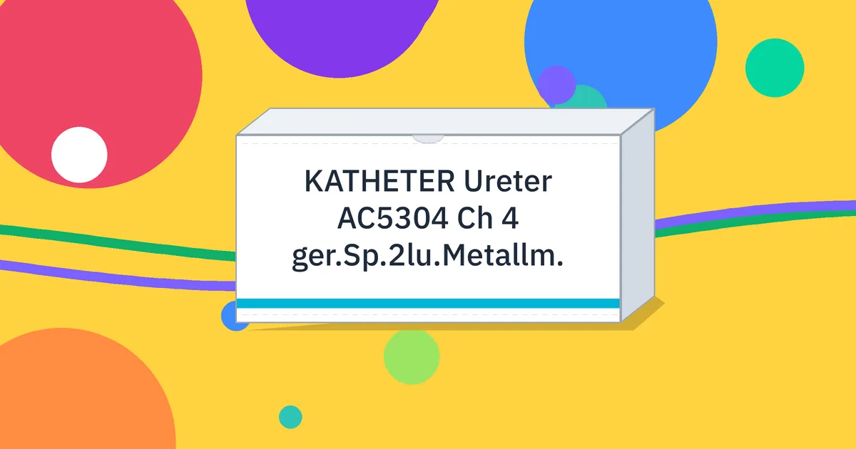 Symbolbild: Packung mit der Aufschrift KATHETER Ureter AC5304 Ch 4 ger.Sp.2lu.Metallm. (PZN 00153910) – Verfügbarkeit und Bezug in Apotheken in Frankfurt am Main