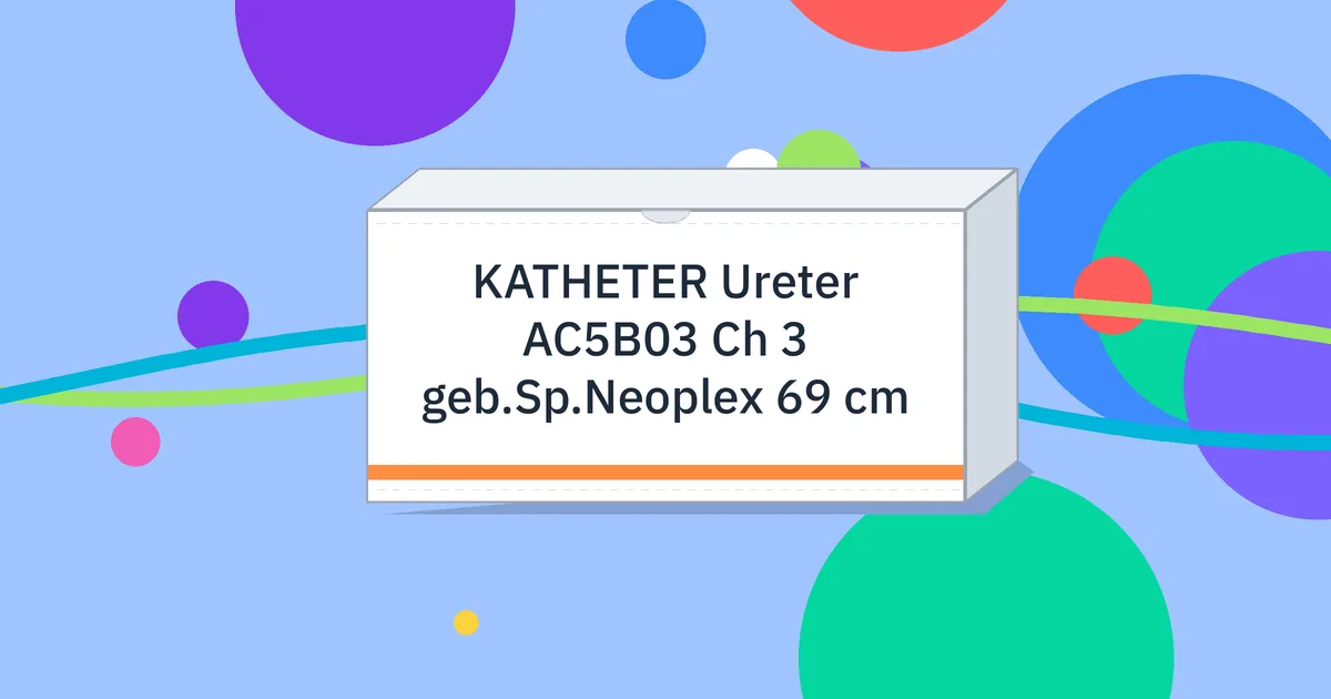 Symbolbild: Packung mit der Aufschrift KATHETER Ureter AC5B03 Ch 3 geb.Sp.Neoplex 69 cm (PZN 00154128) – Verfügbarkeit und Bezug in Apotheken in Frankfurt am Main