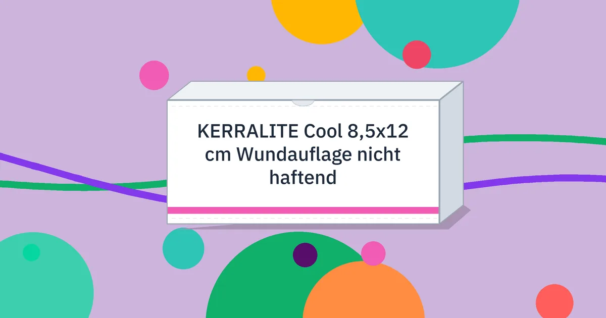 Symbolbild: Packung mit der Aufschrift KERRALITE Cool 8,5x12 cm Wundauflage nicht haftend (PZN 11140460) – Verfügbarkeit und Bezug in Apotheken in Frankfurt am Main