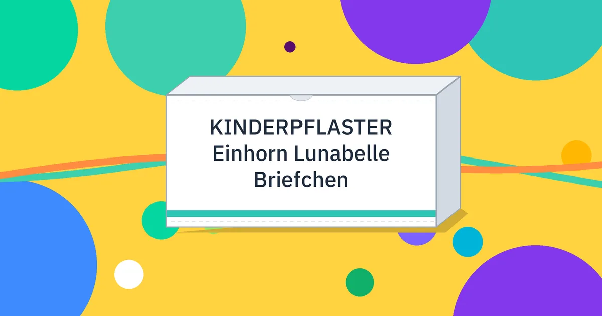 Symbolbild: Packung mit der Aufschrift KINDERPFLASTER Einhorn Lunabelle Briefchen (PZN 19405231) – Verfügbarkeit und Bezug in Apotheken in Frankfurt am Main