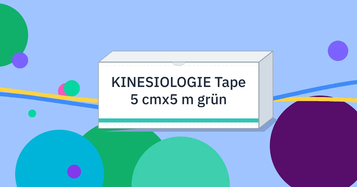 Symbolbild: Packung mit der Aufschrift KINESIOLOGIE Tape 5 cmx5 m grün (PZN 07773691) – Verfügbarkeit und Bezug in Apotheken in Frankfurt am Main
