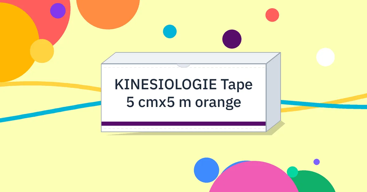 Symbolbild: Packung mit der Aufschrift KINESIOLOGIE Tape 5 cmx5 m orange (PZN 09494328) – Verfügbarkeit und Bezug in Apotheken in Frankfurt am Main