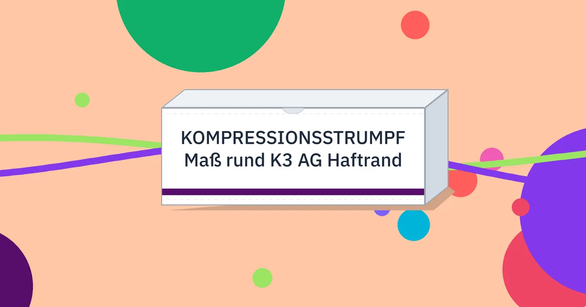 Symbolbild: Packung mit der Aufschrift KOMPRESSIONSSTRUMPF Maß rund K3 AG Haftrand (PZN 04777837) – Verfügbarkeit und Bezug in Apotheken in Frankfurt am Main