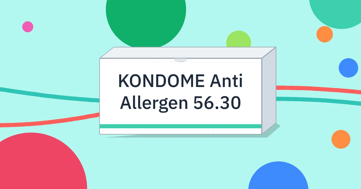 Symbolbild: Packung mit der Aufschrift KONDOME Anti Allergen 56.30 (PZN 00590450) – Verfügbarkeit und Bezug in Apotheken in Frankfurt am Main