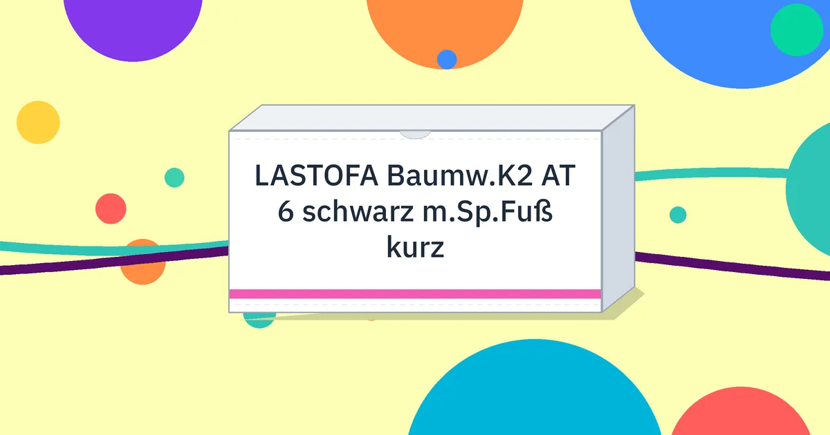 Symbolbild: Packung mit der Aufschrift LASTOFA Baumw.K2 AT 6 schwarz m.Sp.Fuß kurz (PZN 01950778) – Verfügbarkeit und Bezug in Apotheken in Frankfurt am Main