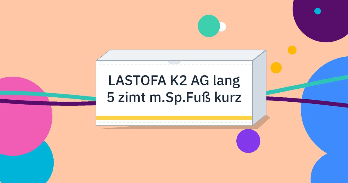 Symbolbild: Packung mit der Aufschrift LASTOFA K2 AG lang 5 zimt m.Sp.Fuß kurz (PZN 13806199) – Verfügbarkeit und Bezug in Apotheken in Frankfurt am Main