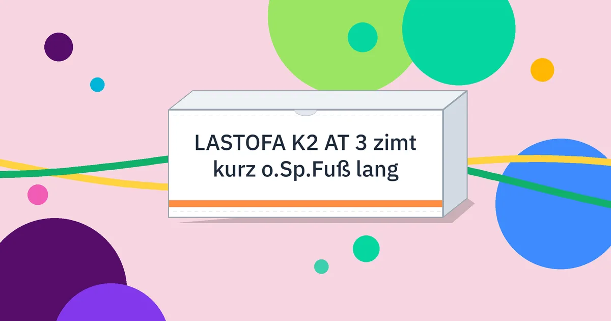 Symbolbild: Packung mit der Aufschrift LASTOFA K2 AT 3 zimt kurz o.Sp.Fuß lang (PZN 14151599) – Verfügbarkeit und Bezug in Apotheken in Frankfurt am Main