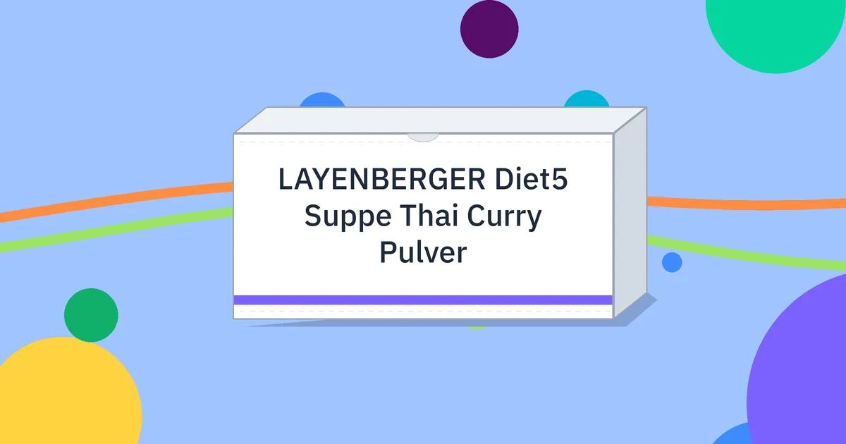 Symbolbild: Packung mit der Aufschrift LAYENBERGER Diet5 Suppe Thai Curry Pulver (PZN 18293037) – Verfügbarkeit und Bezug in Apotheken in Frankfurt am Main
