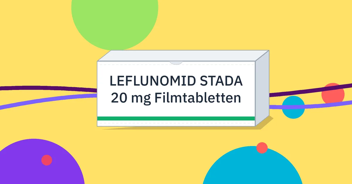 Symbolbild: Packung mit der Aufschrift LEFLUNOMID STADA 20 mg Filmtabletten (PZN 06572358) – Verfügbarkeit und Bezug in Apotheken in Frankfurt am Main