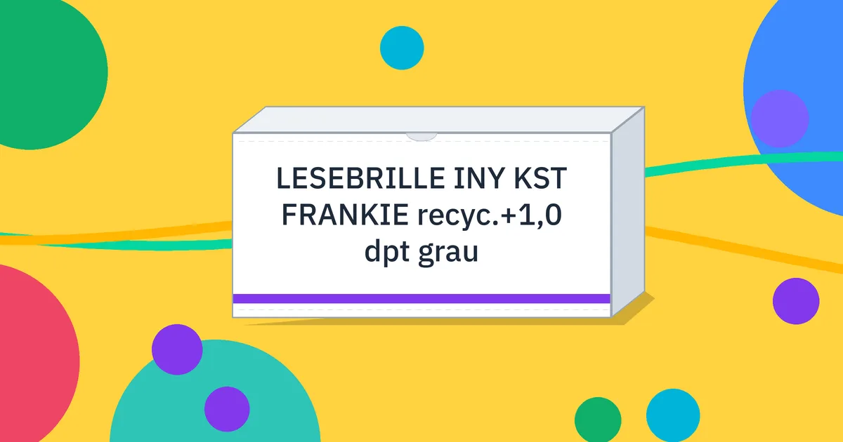 Symbolbild: Packung mit der Aufschrift LESEBRILLE INY KST FRANKIE recyc.+1,0 dpt grau (PZN 19376050) – Verfügbarkeit und Bezug in Apotheken in Frankfurt am Main