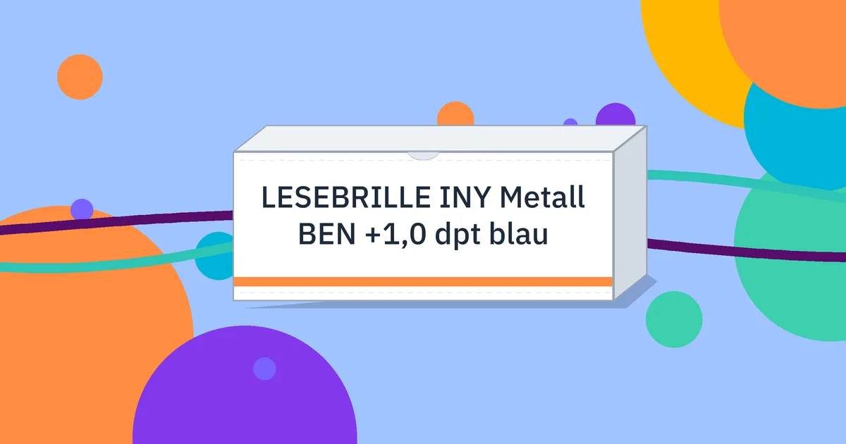 Symbolbild: Packung mit der Aufschrift LESEBRILLE INY Metall BEN +1,0 dpt blau (PZN 19928259) – Verfügbarkeit und Bezug in Apotheken in Frankfurt am Main